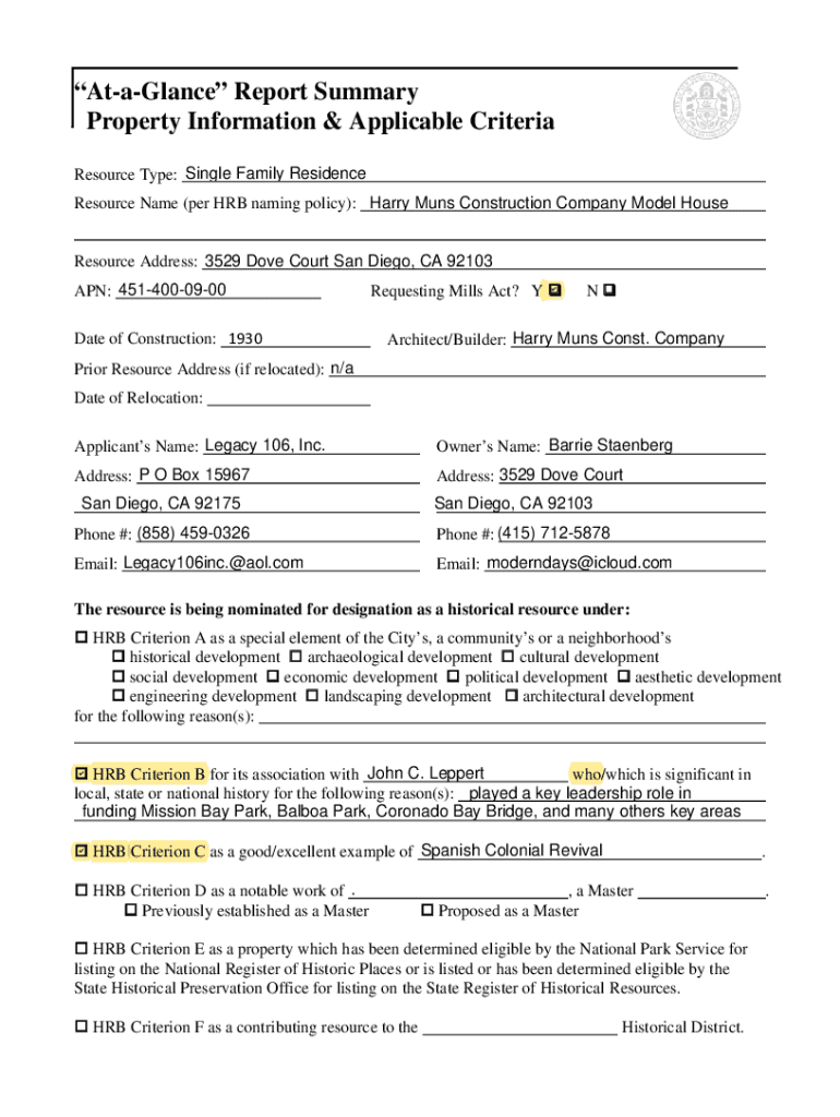 Fillable Online San Diego - California Office of Historic Preservation ...