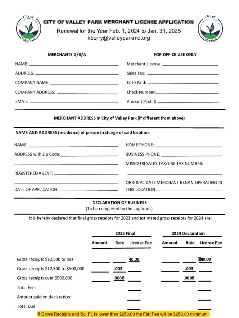 Fillable Online City of Valley Park, MO Business Licenses and ...