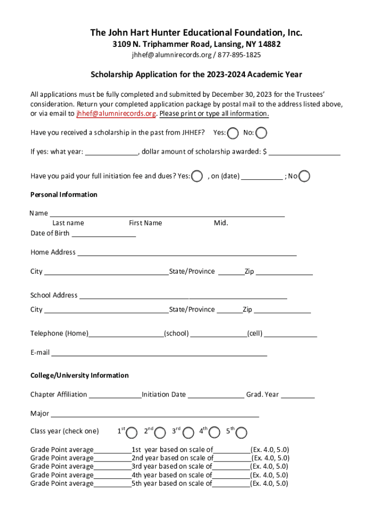 Fillable Online About The John Hart Hunter Educational Foundation, Inc ...