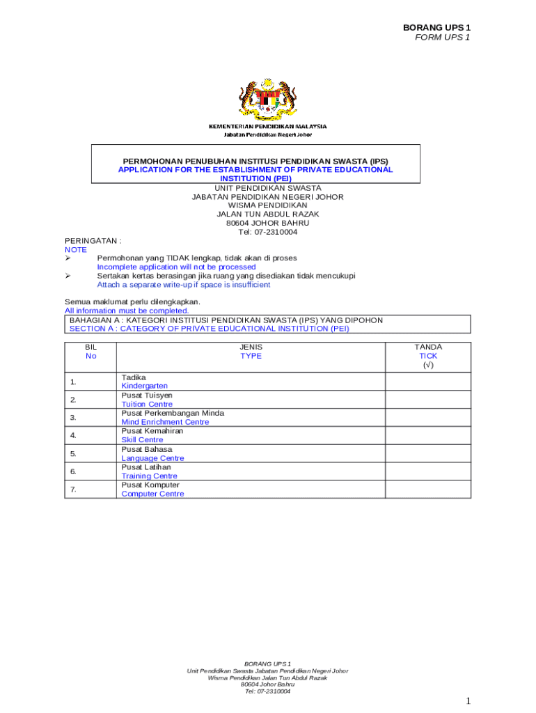 UNIT PENDIDIKAN SWASTA, SEKTOR PENGURUSAN ... Doc Template | pdfFiller