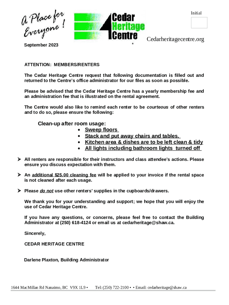 Dear Member, - Cedar Heritage Centre Doc Template | pdfFiller