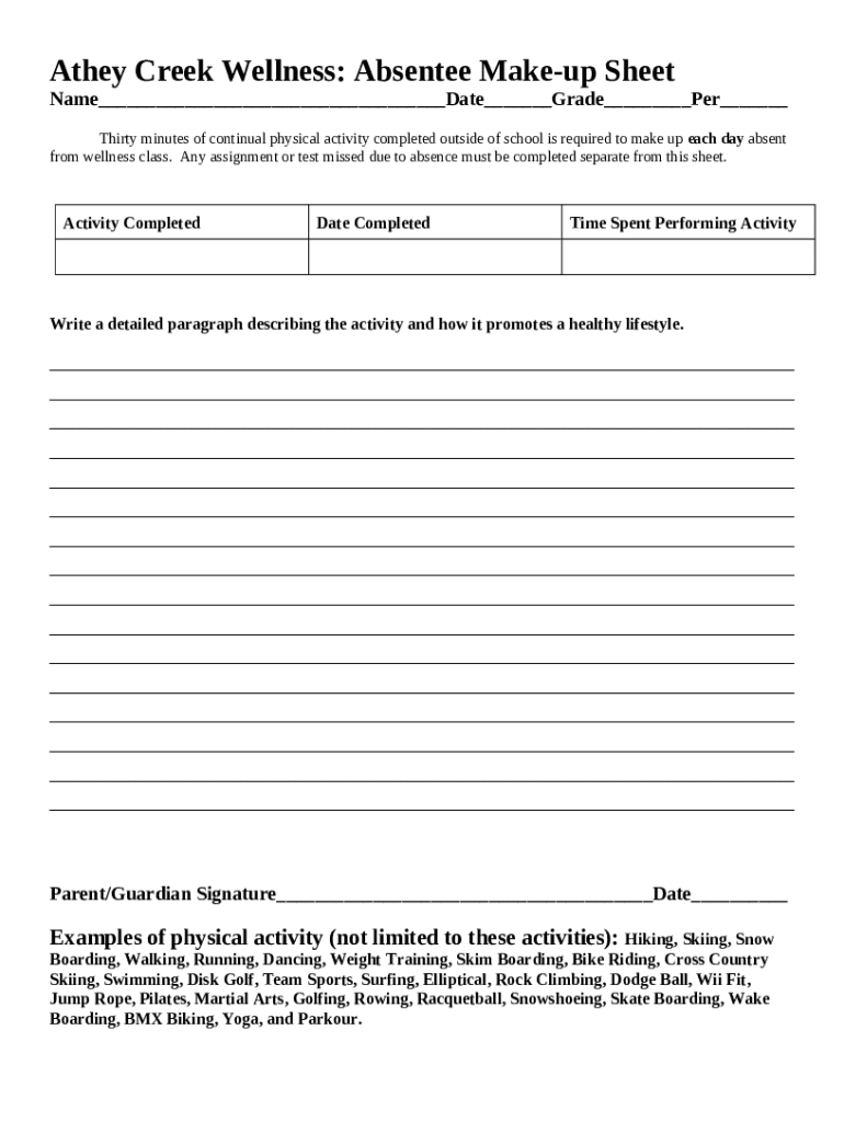 Athey Creek Absence Make Up .docx Doc Template | pdfFiller