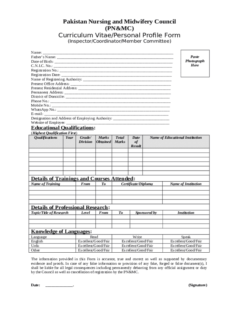 DNP Applicant CV Template Doc Template | pdfFiller