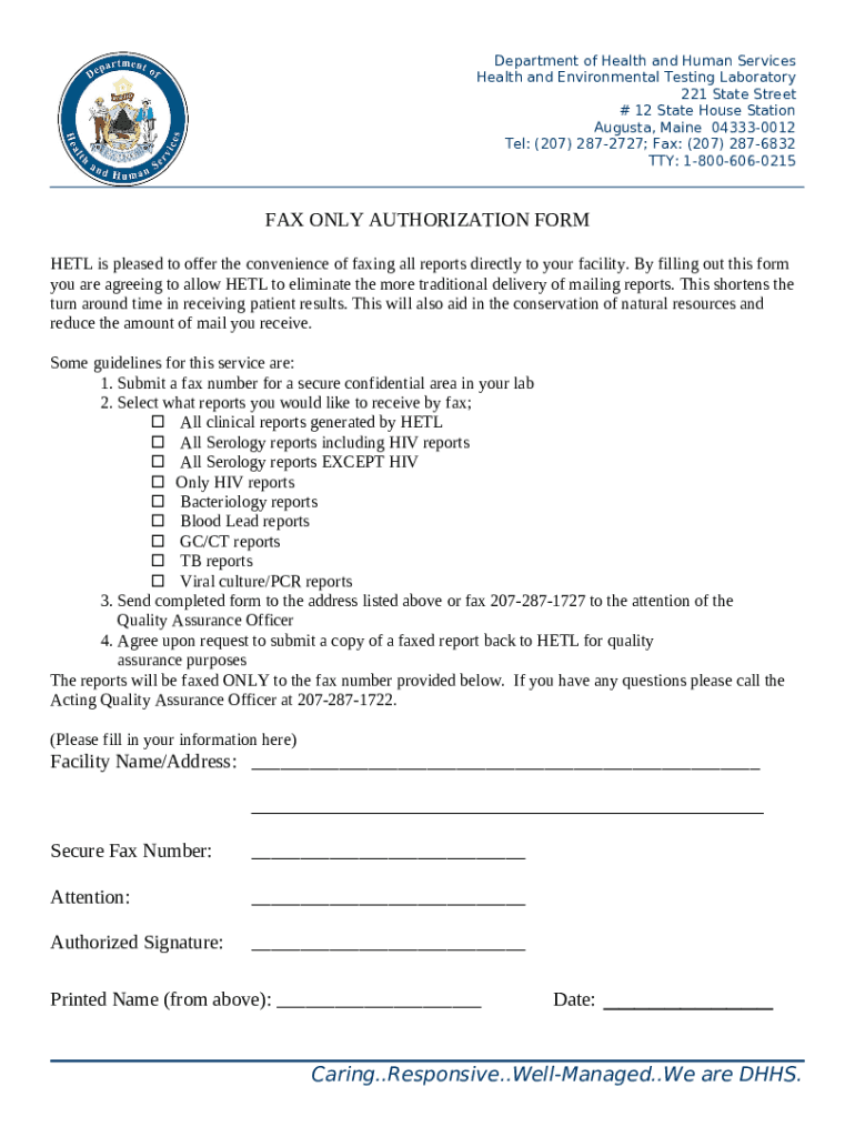 FAX ONLY AUTHORIZATION Doc Template | pdfFiller