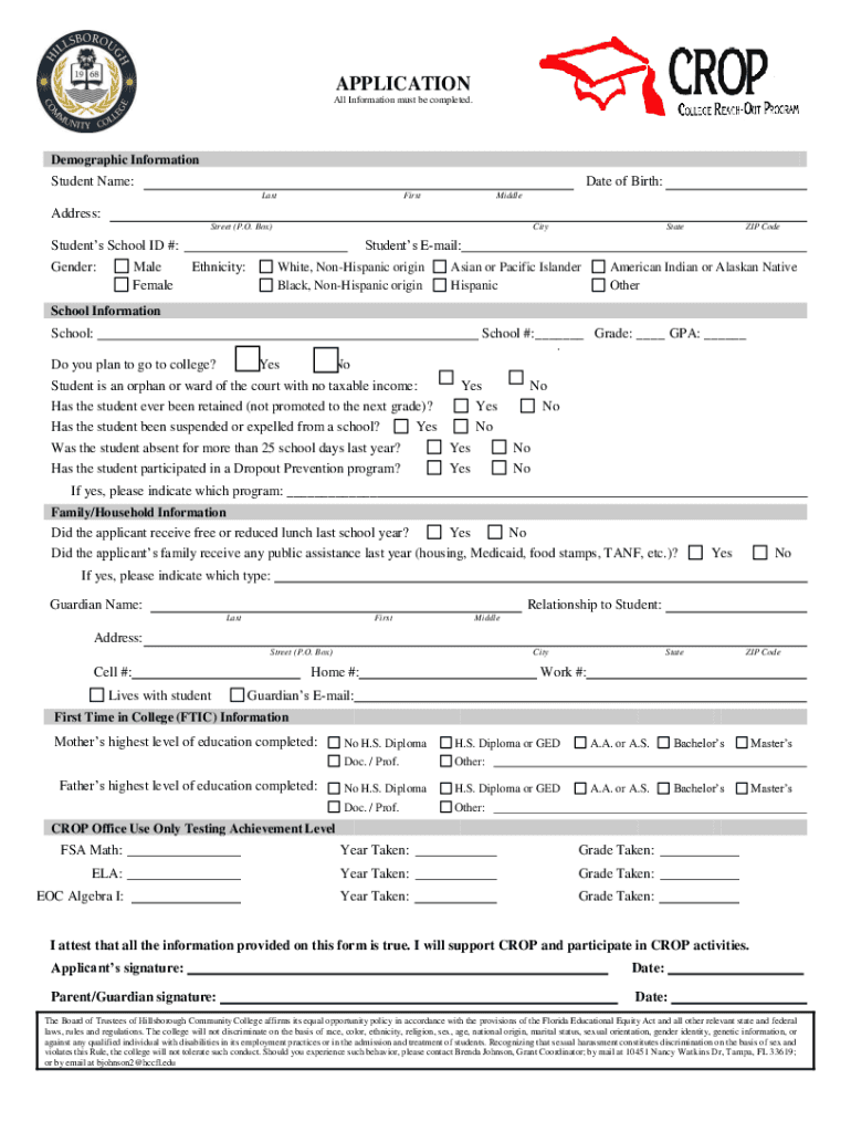Fillable Online CROP Student Application without disability information Fax Email Print - pdfFiller