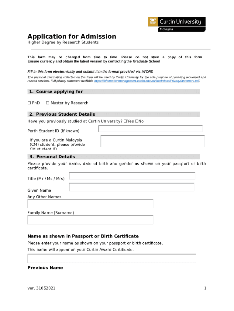 HDR application for admission - Curtin University Malaysia Doc Template ...