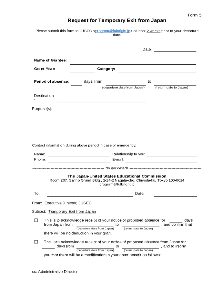 -05 Temporary exit Doc Template | pdfFiller