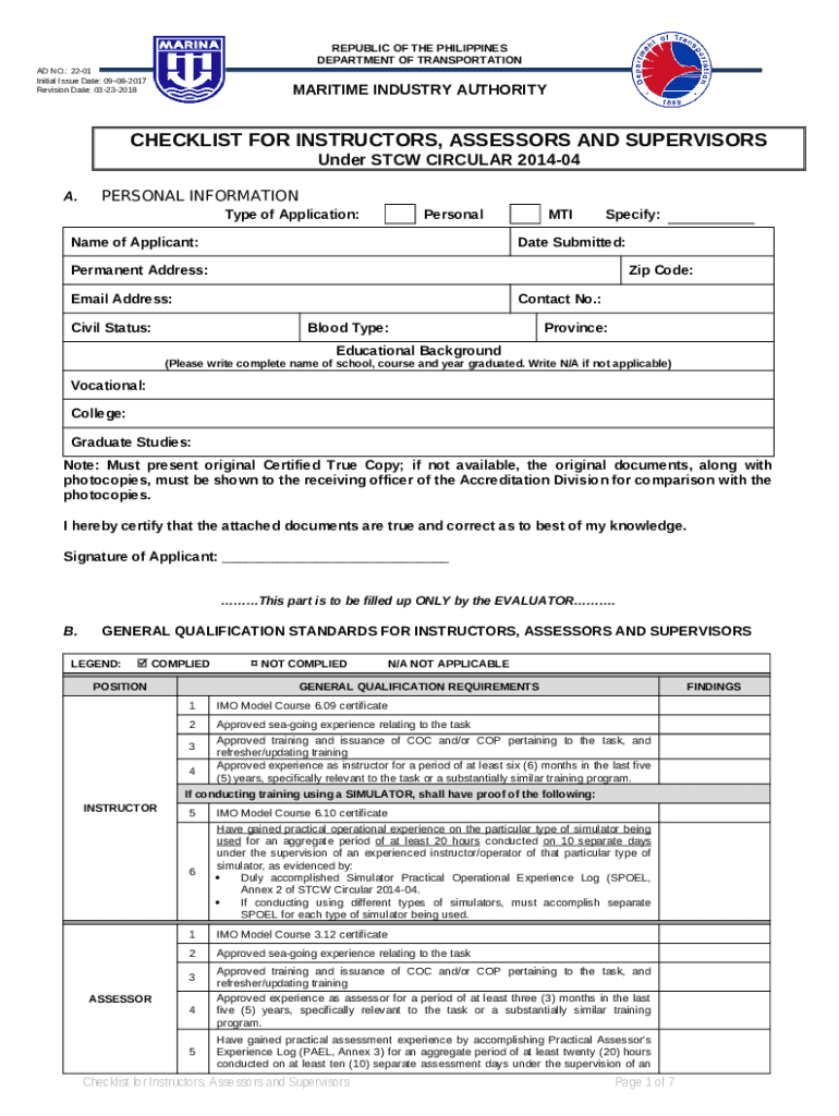 checklist for instructors, assessors and supervisors Doc Template | pdfFiller
