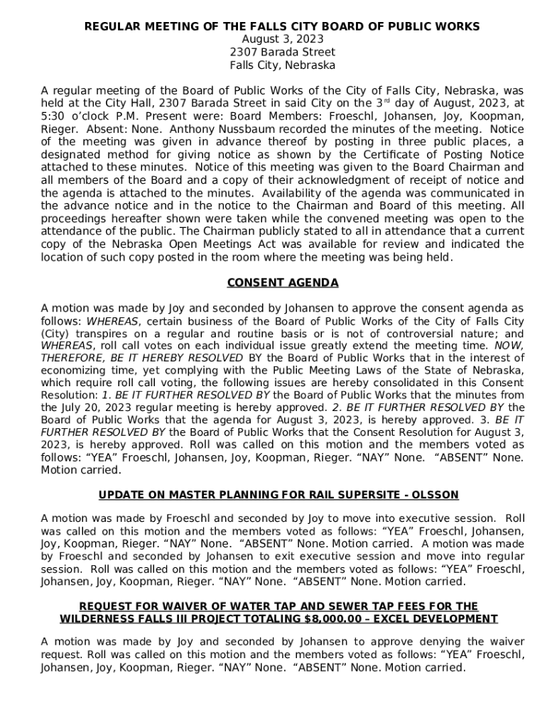 Present were: Board Members: Froeschl, Johansen, Joy, Koopman, Rieger ...