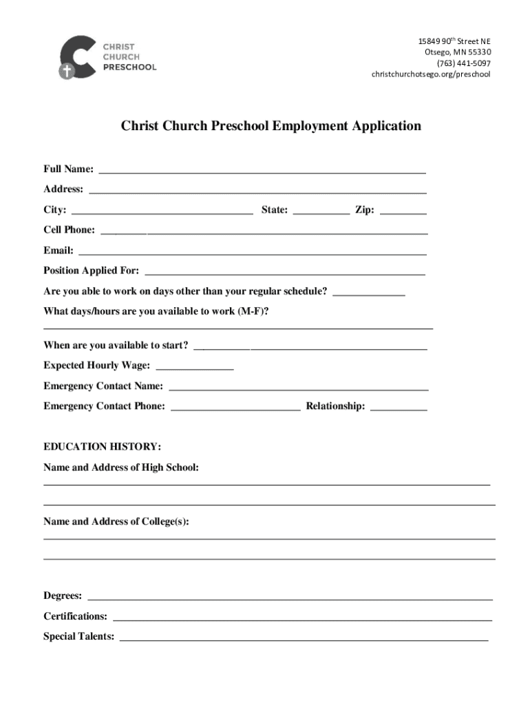 Fillable Online christ church episcopal preschool 2021-2022 application form Fax Email Print ...