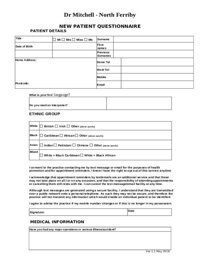 New Patient Questionnaire Adults Doc Template | pdfFiller