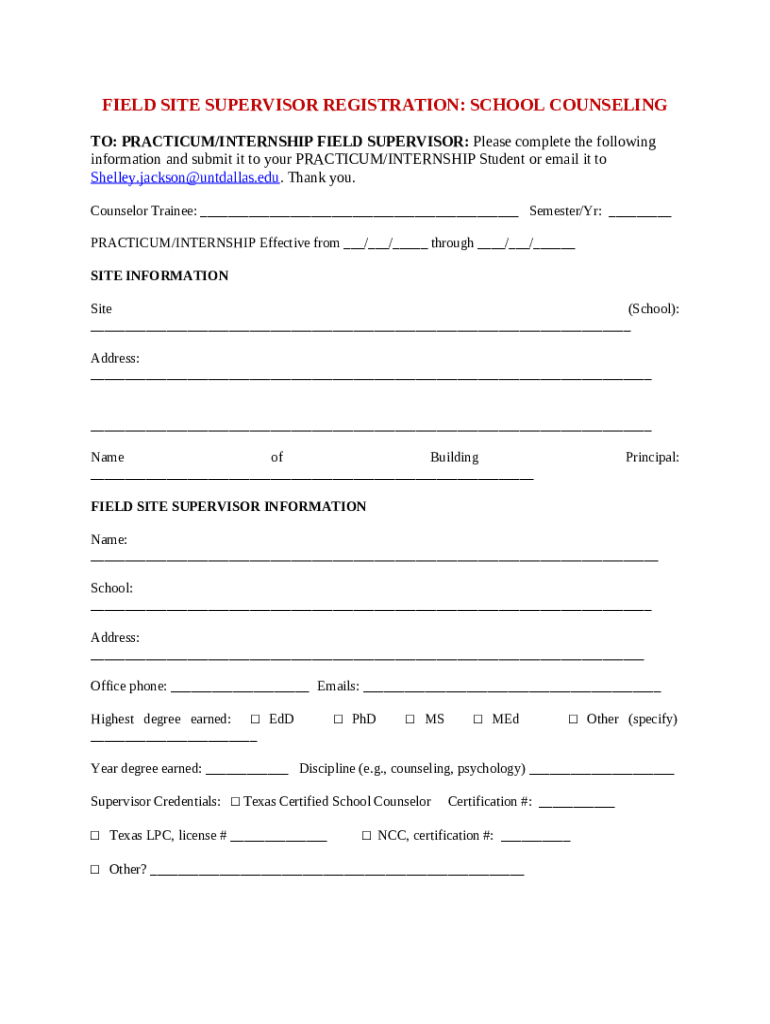 school counseling practicum/internship application packet Doc Template ...