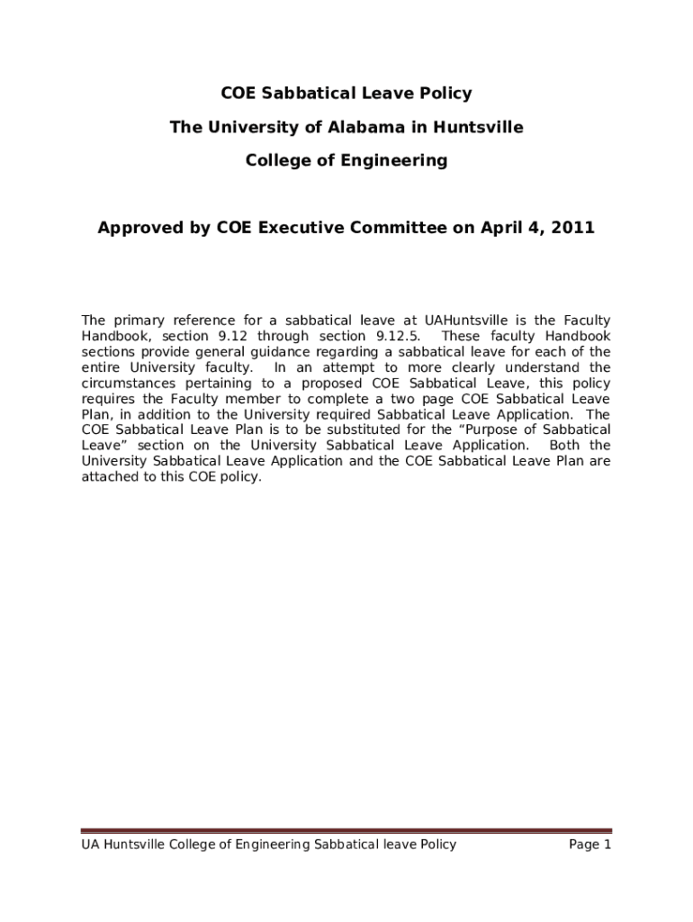 COE Sabbatical Leave Policy The University of ... Doc Template | pdfFiller