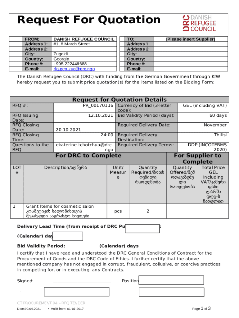 Request for Proposal No.: DRC/RFP/PA/ ... Doc Template | pdfFiller