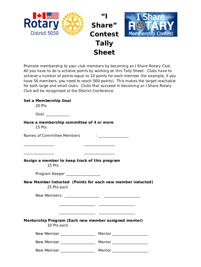 I Share Rotary Contest Tally Sheet - NET Doc Template | pdfFiller