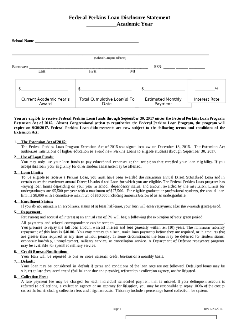 Federal Perkins Loan Disclosure StatementConsumer ... Doc Template ...