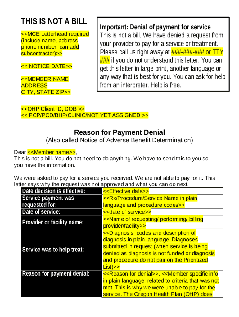 THIS IS NOT A BILL Important: Denial of payment for service Doc ...