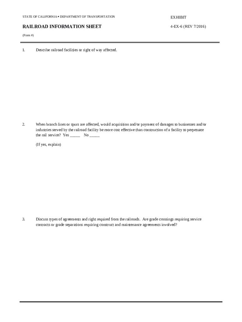 RAILROAD INATION SHEET - dot ca Doc Template | pdfFiller