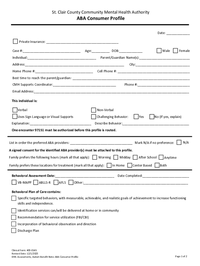 Fillable Online ABA Consumer Profile Fax Email Print - pdfFiller