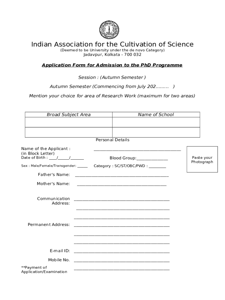 Application for admission to the PhD Program. Session Doc Template ...