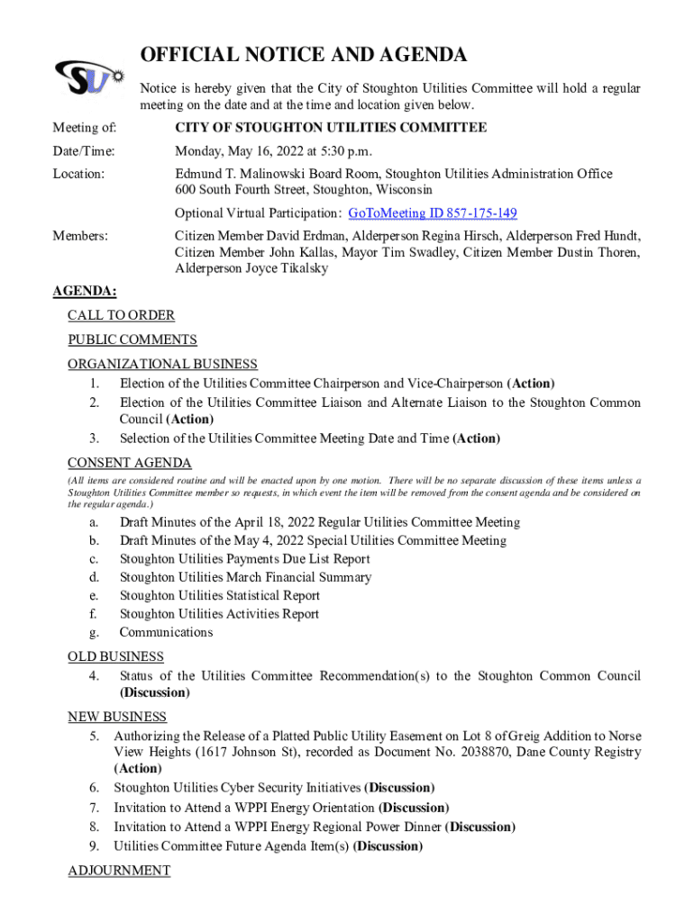 Fillable Online Optional Virtual Participation: GoToMeeting ID 857-175-149 Fax Email Print ...