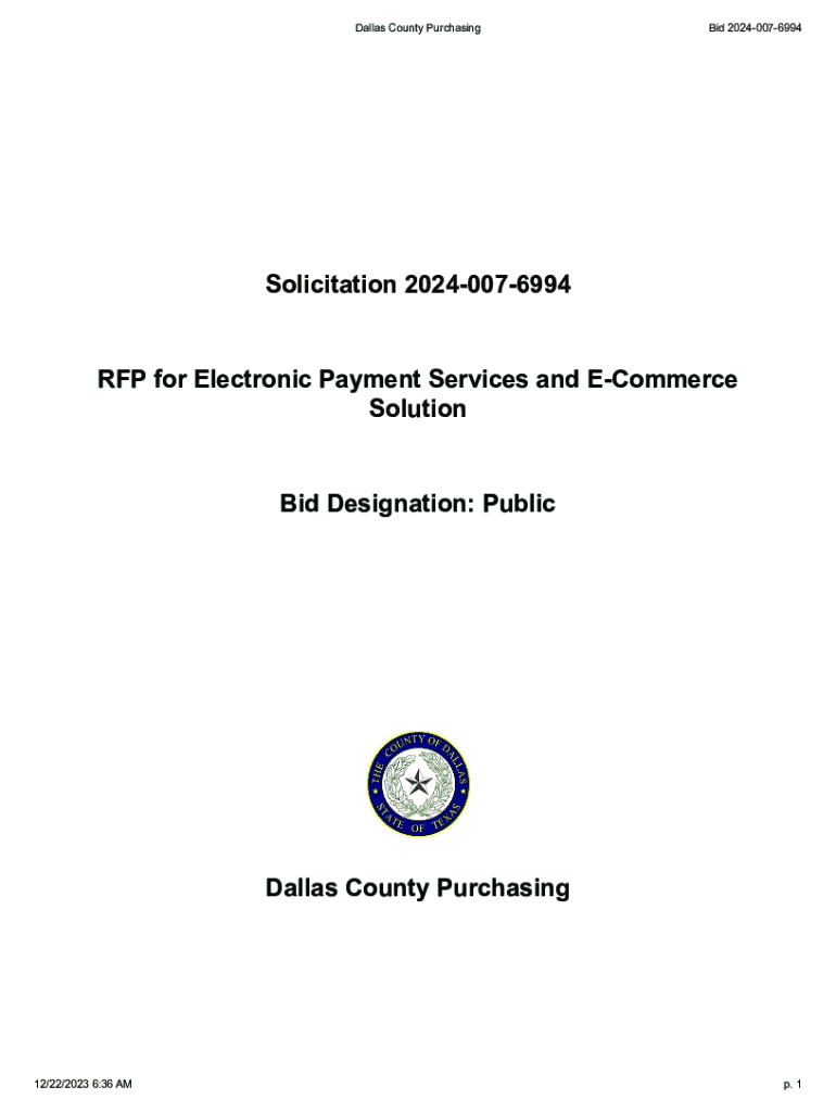 Fillable Online RFP for Electronic Payment Services and E-Commerce Fax ...
