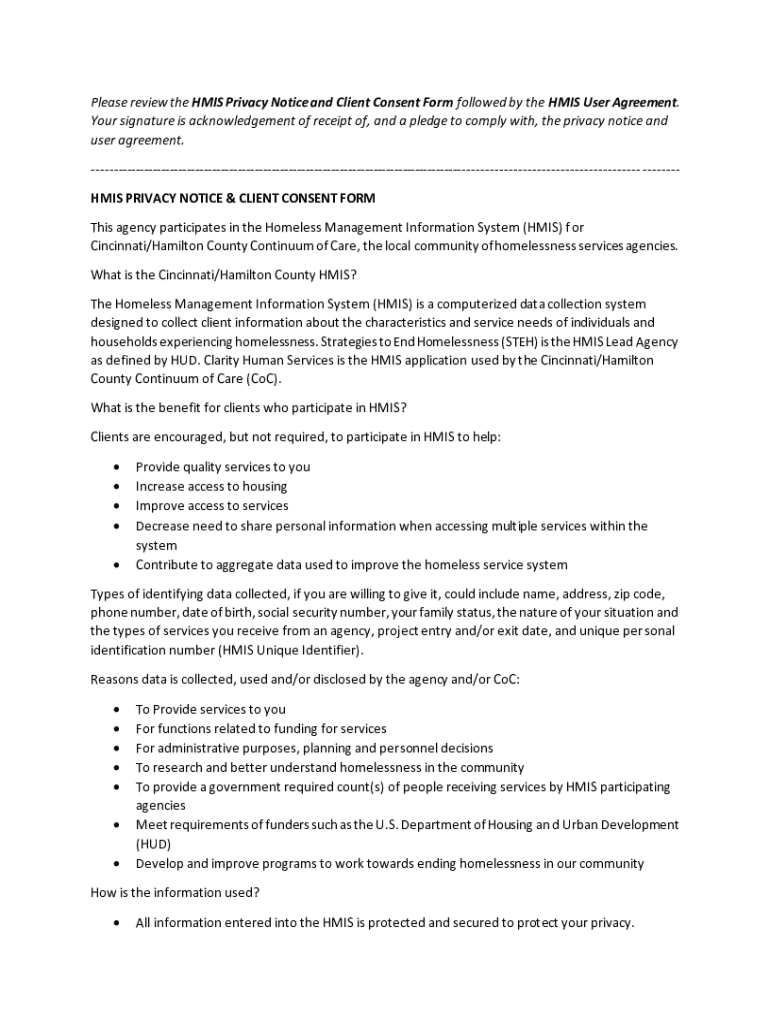 Fillable Online HMIS Client Consent Form: Informed Consent Agreement ...
