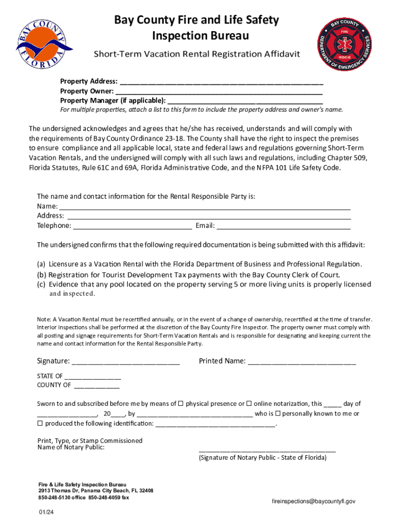 Fillable Online Bay County Fire and Life Safety Inspection Bureau Fax ...