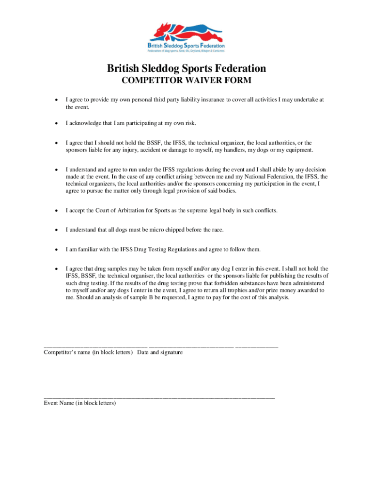 Fillable Online WAIVER form - Gold Rush Trail Sled Dog Mail Run.pages ...
