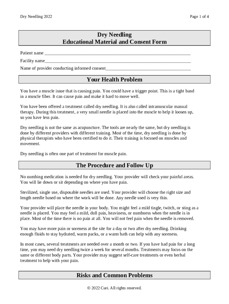 Dry Needling Educational Material and Consent - Curi Doc Template ...