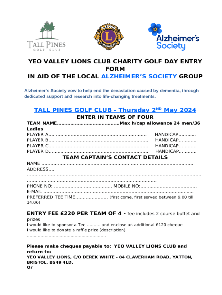 RUBY BURRELL CHARITY GOLF DAY ENTRY Doc Template | pdfFiller