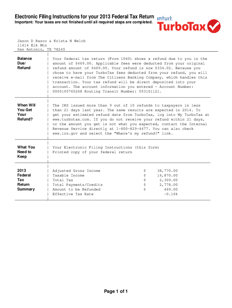 Fillable Online Electronic Filing Instructions for your 2013 Federal Tax ... Fax Email Print ...