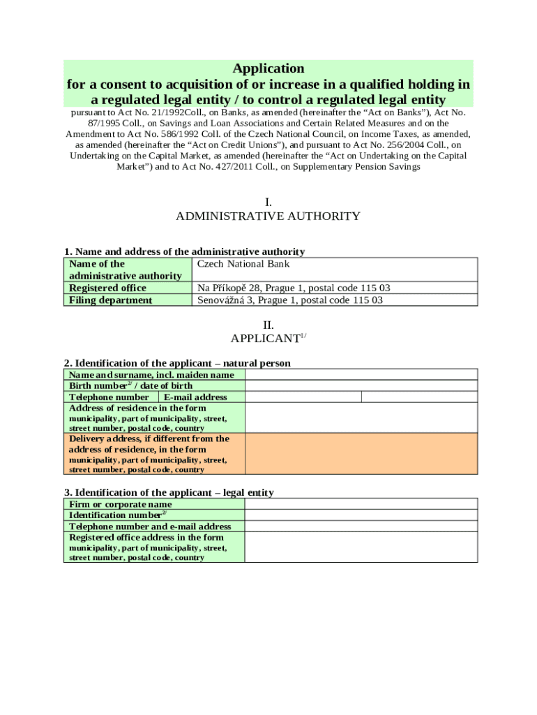 Application for a consent to acquisition ... Doc Template | pdfFiller