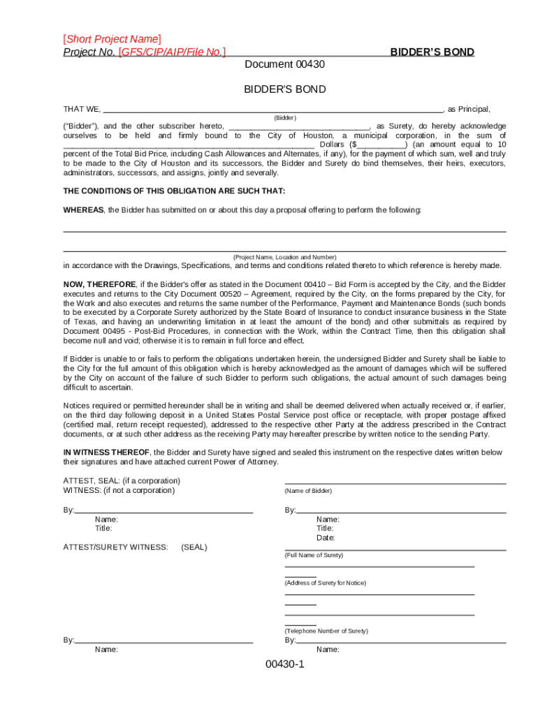 BID OR PROPOSAL BOND Doc Template | pdfFiller