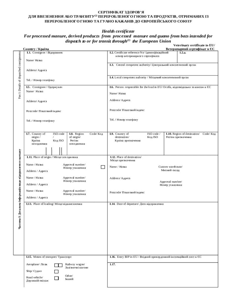 Manure: model health certificates Doc Template | pdfFiller
