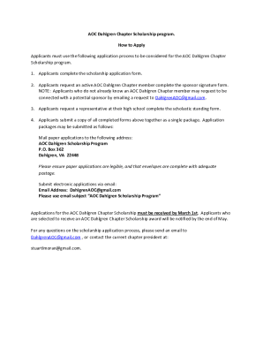 Fillable Online AOC Dahlgren Scholarship - Application Form Fax Email ...