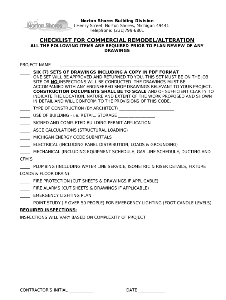 checklist for commercial remodel/alteration Doc Template | pdfFiller