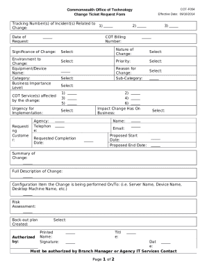Change Ticket Request (COT-F054) Doc Template | pdfFiller