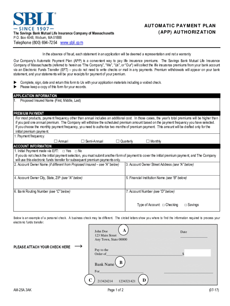 Fillable Online AM-25A.3AK - Auto Payment Form - SBMLI Fax Email Print ...