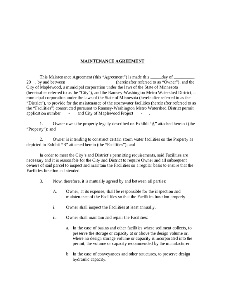 This Maintenance Agreement (this "Agreement") is made this day of , 20, by and between ...