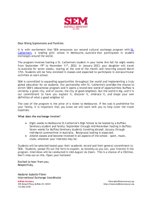 Fillable Online Exchange letter Australia 2022-2023 and application ...