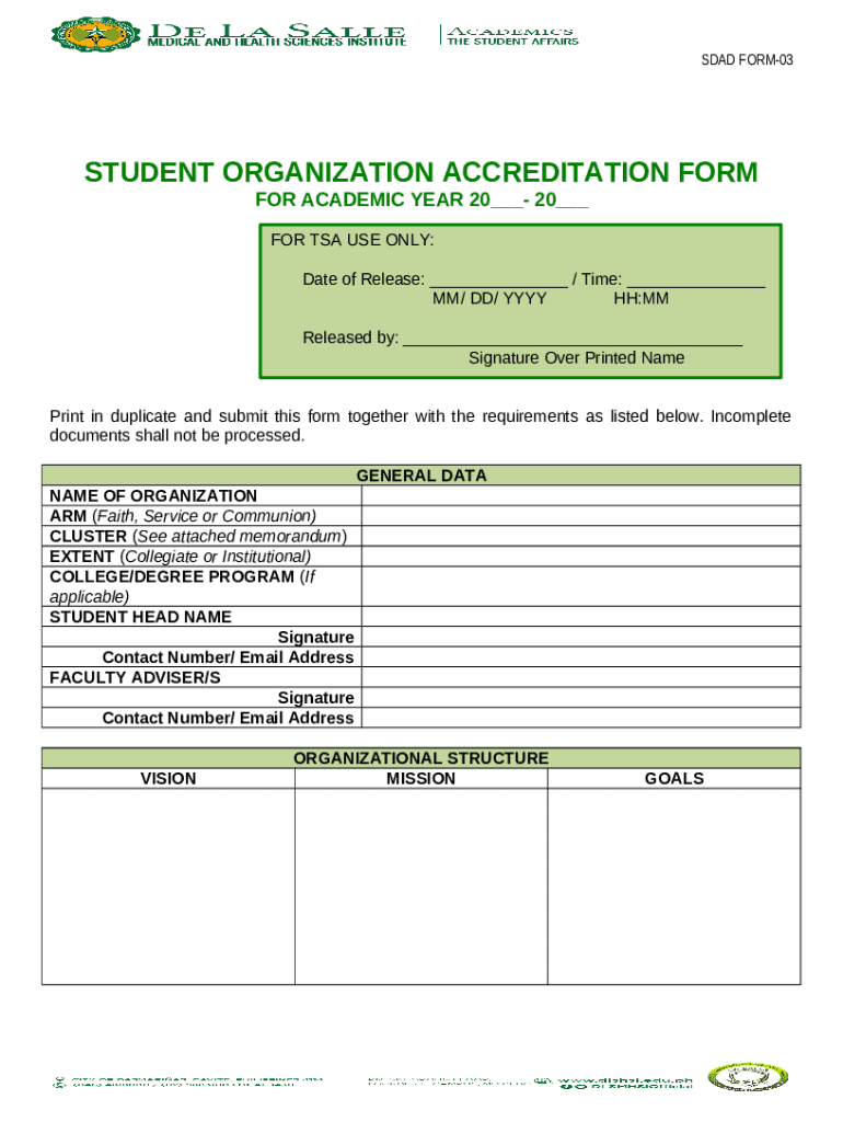student organization accreditation for ... Doc Template | pdfFiller
