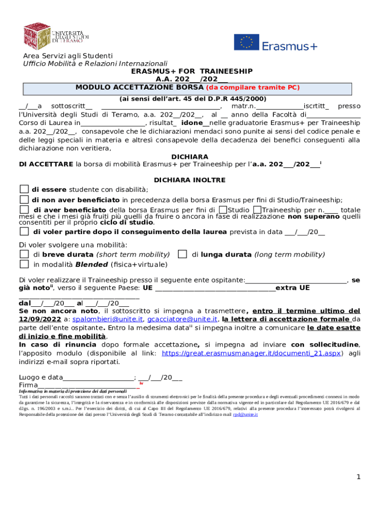 Erasmus Traineeship letter of presentation and request for ... Doc ...