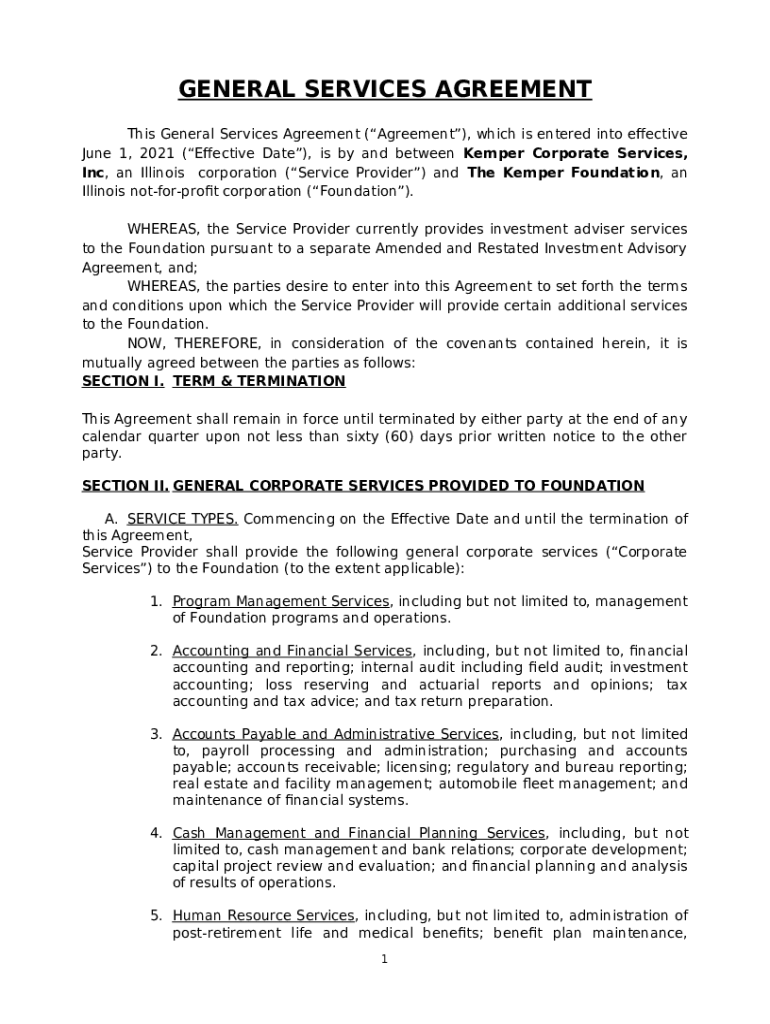 general services agreement - The Kemper Foundation Doc Template | pdfFiller