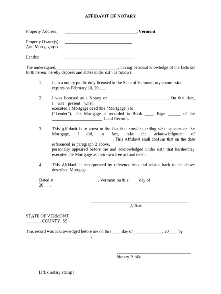 AFFIDAVIT OF NOTARY - Vermont Attorney's Title Corporation Doc Template ...