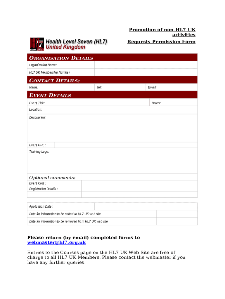 HL7 UK Training Content Request Doc Template | pdfFiller