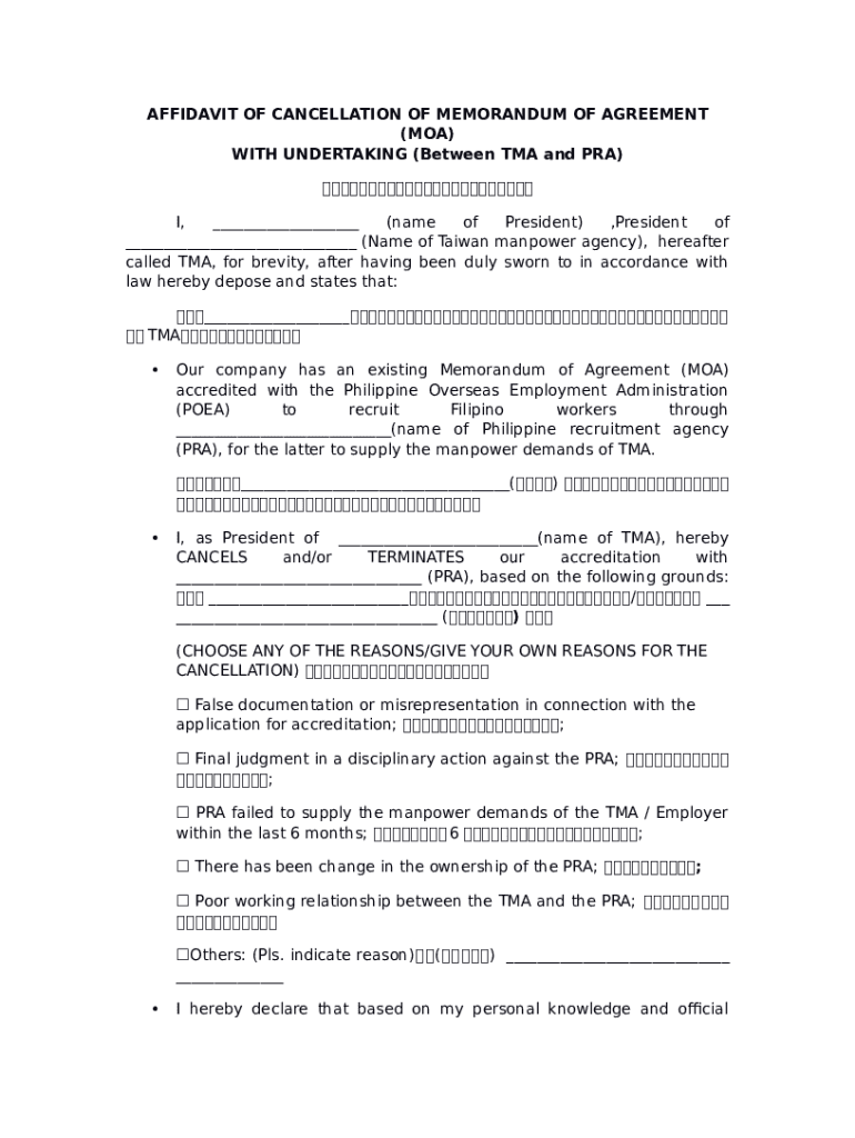 AFFIDAVIT OF CANCELLATION OF MEMORANDUM OF ... Doc Template | pdfFiller