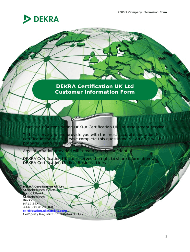 DEKRA Certification UK Ltd Customer Ination C Doc Template | pdfFiller