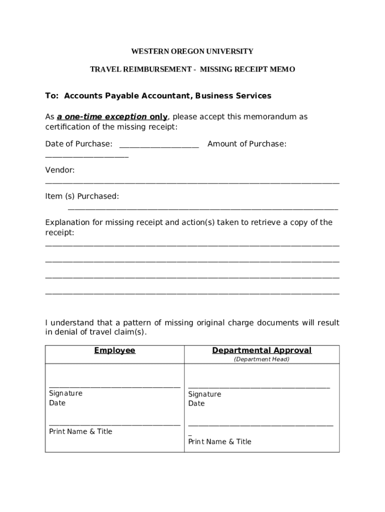 Receipts/Lost ReceiptsOffice of Business and Finance Doc Template ...
