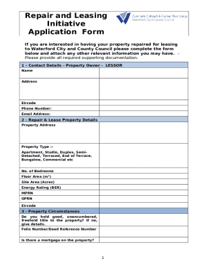 Repair and Leasing Initiative Application Doc Template | pdfFiller